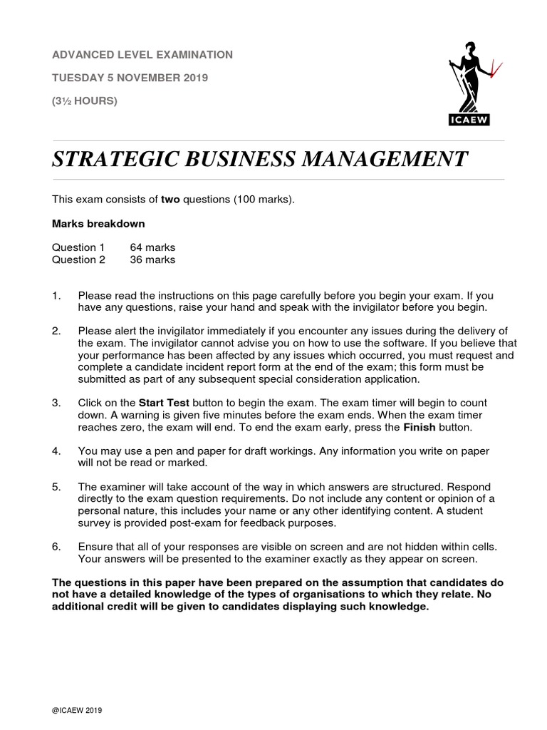 Strategic Business Management Exam Nov 2019 | PDF | Test (Assessment ...