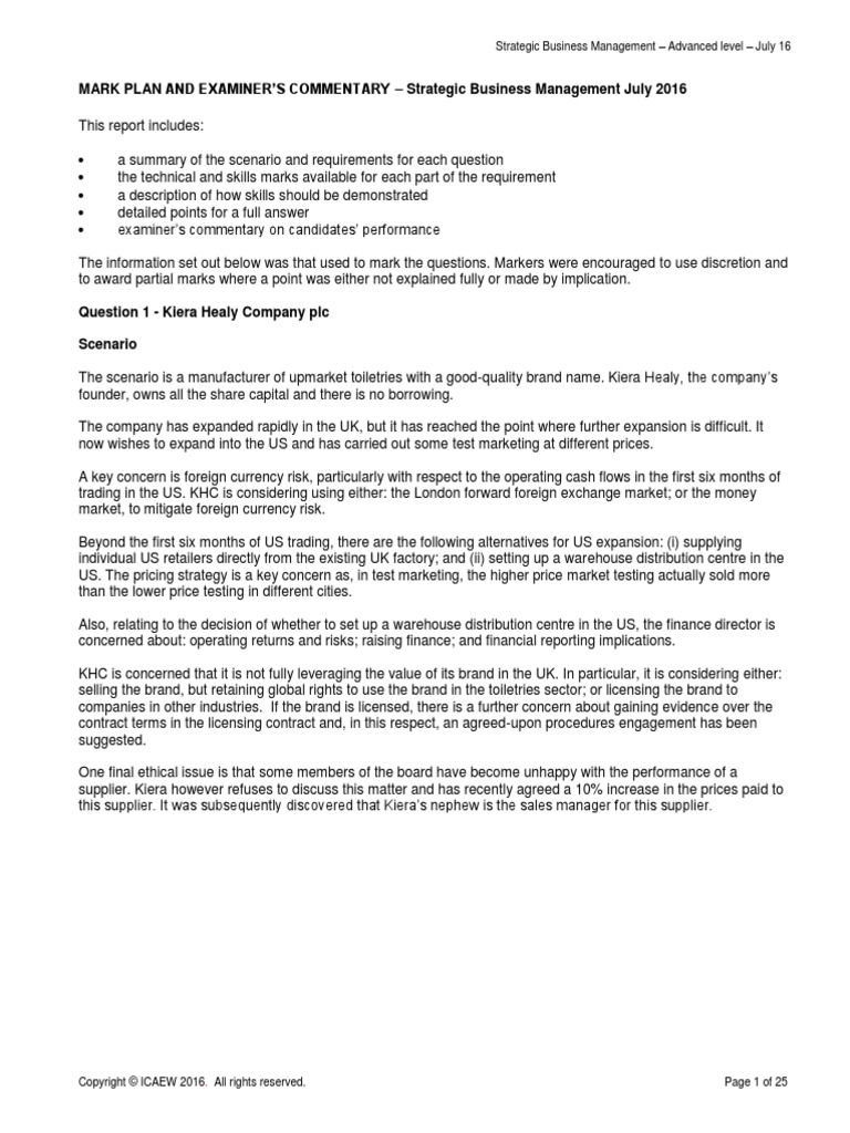 Strategic Business Management July 2016 Mark Plan | PDF | Hedge ...