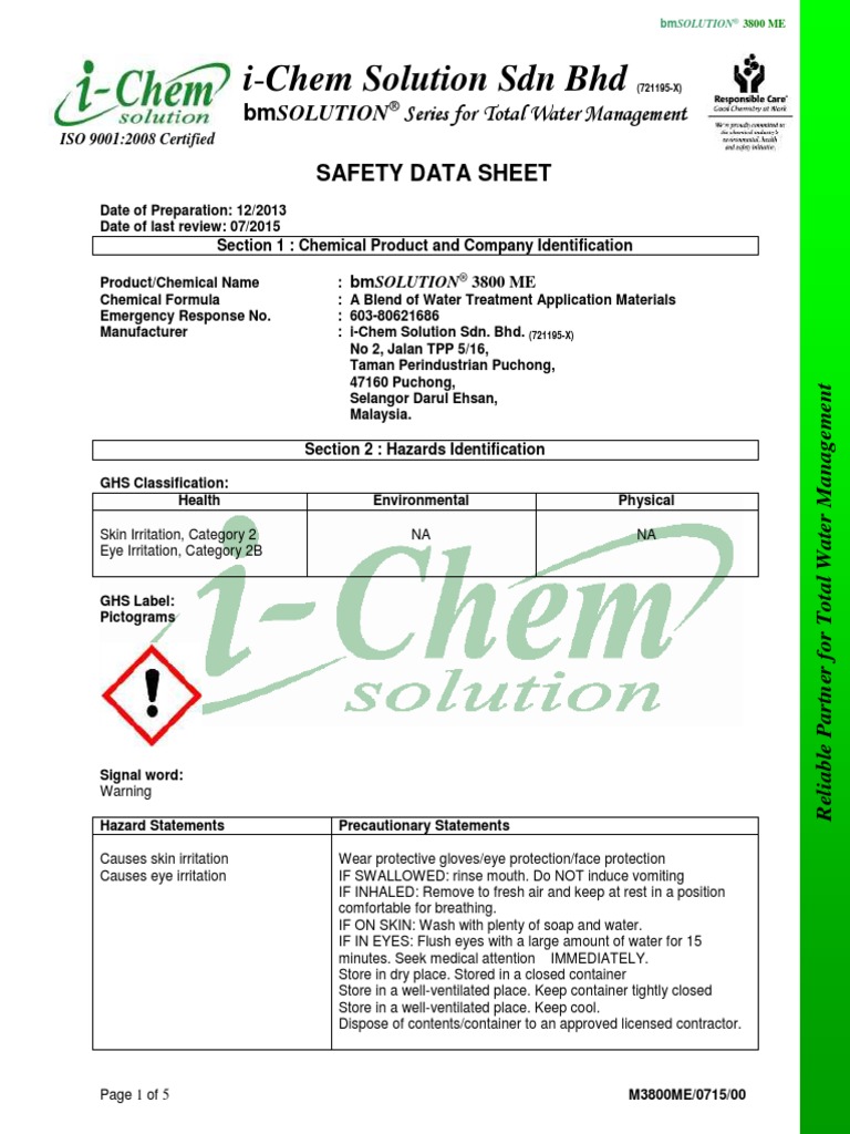 I-Chem Solution SDN BHD: Bmsolution Safety Data Sheet | PDF | Fires ...