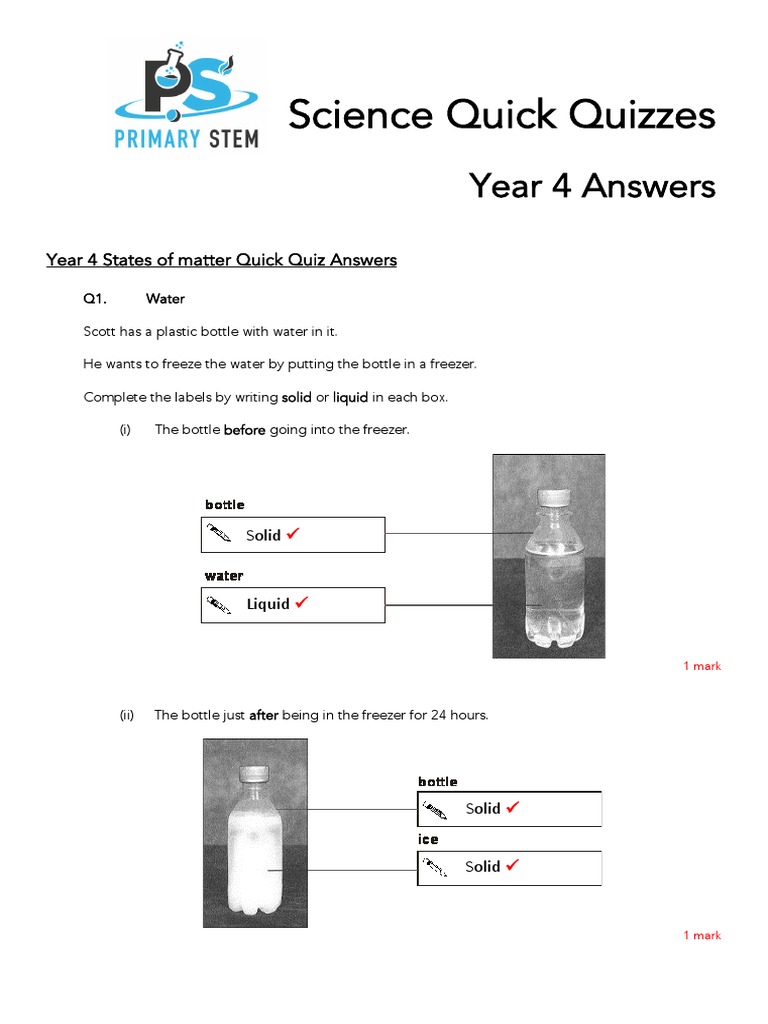 Science Quick Quizzes: Year 4 Answers | PDF | Ice | Fox
