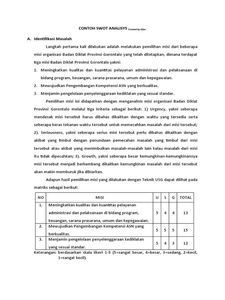 Analisis SWOT Badan Diklat Gorontalo | PDF | Bisnis