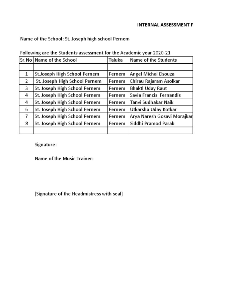 Internal Assessment Format | PDF
