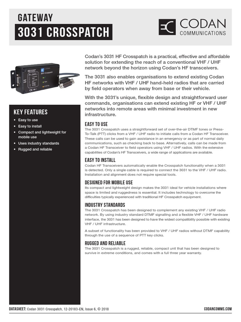 Codan - 12 20183 EN 6 - 3031 Crosspatch | PDF | Very High Frequency | Ultra High Frequency