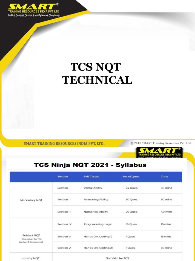 Tcs NQT Technical: Smart Training Resources India Pvt. Ltd. Smart ...