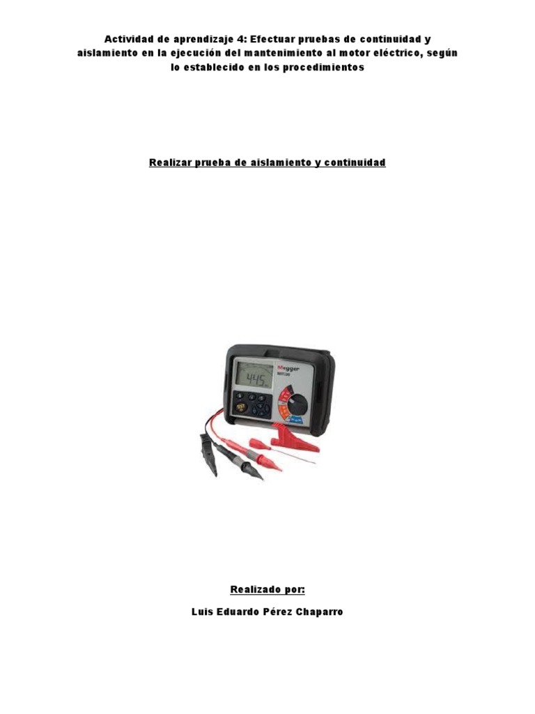 Realizar Prueba de Aislamiento y Continuidad | PDF | Aislador (Electricidad) | Resistencia ...