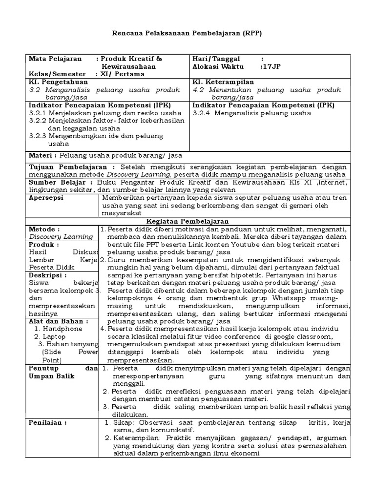 RPP Merdeka 1 Lembar PKK Kelas XI TKJ | PDF