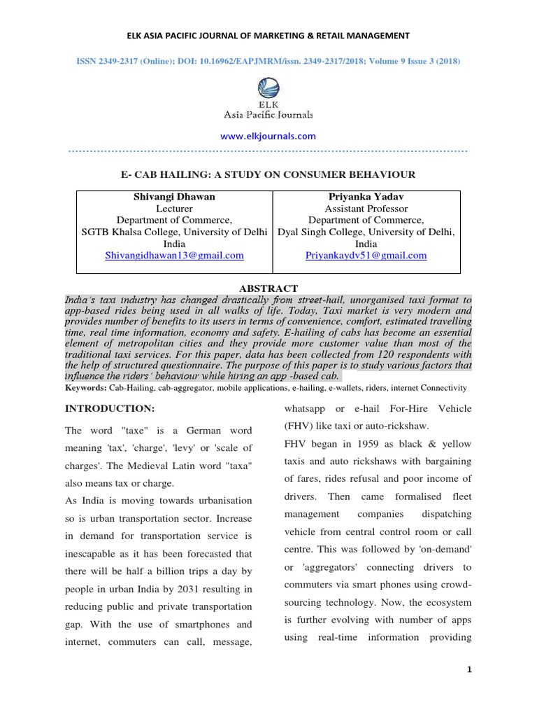 E - Cab Hailing A Study On Consumer Behaviour | PDF | Taxicab | Mobile App