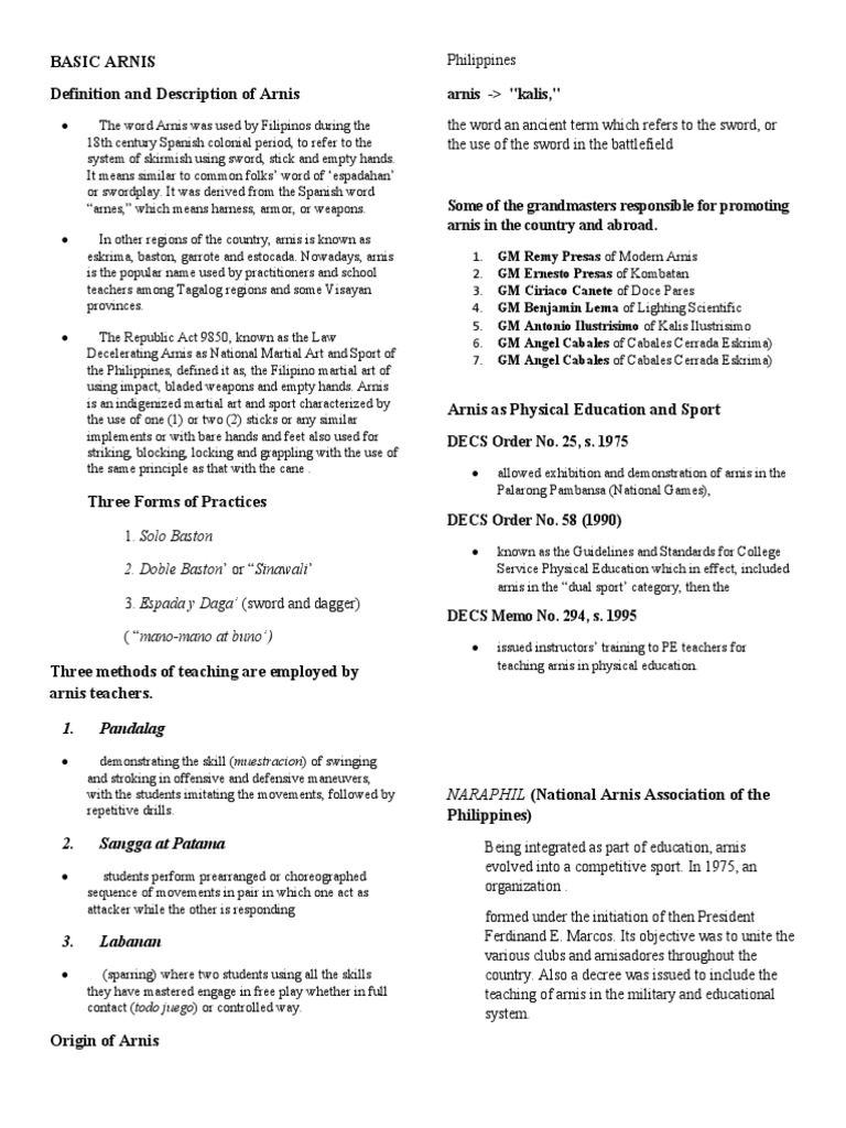 Basic Arnis Definition and Description of Arnis | PDF | Combat Sports ...