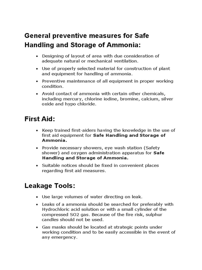 Safe Handling and Storage of Ammonia | PDF | Ammonia | Chlorine