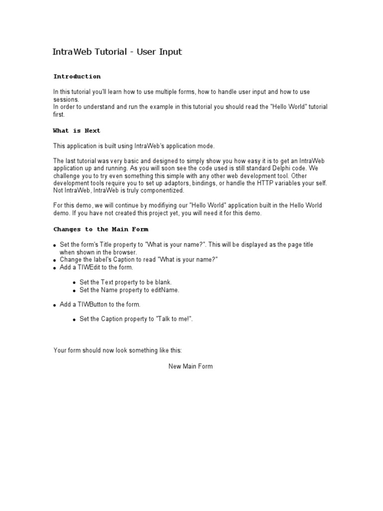 Intraweb Tutorial - User Input | PDF | World Wide Web | Internet & Web