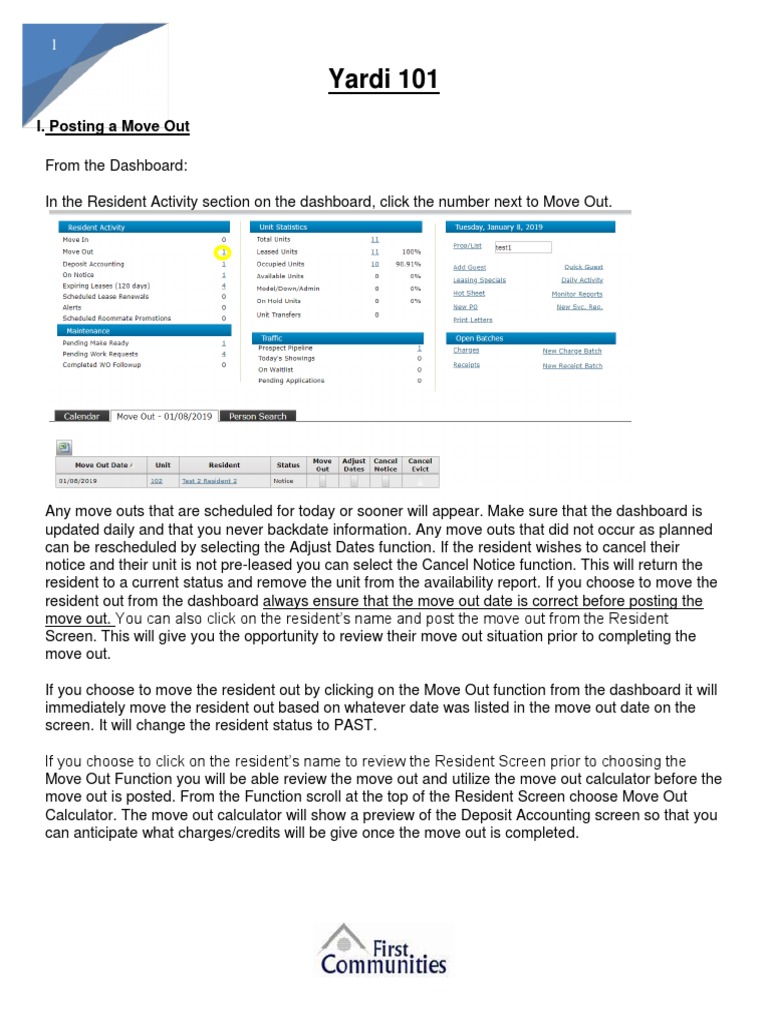 Yardi 101 Posting A Move Out | PDF