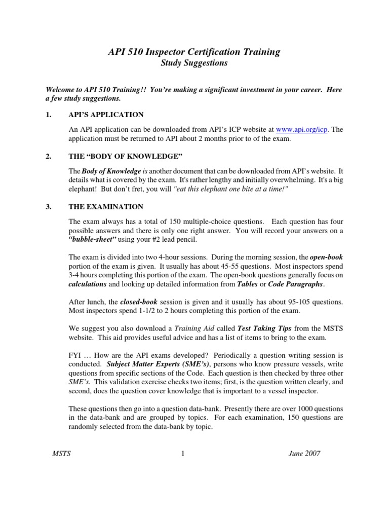 API 510 Study Plan | PDF | Test (Assessment) | Welding