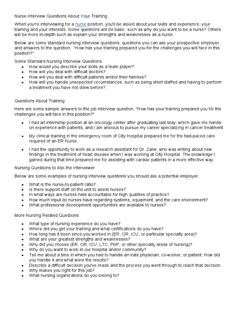 Nurse Interview Questions About Your Training | PDF | Interview | Nursing