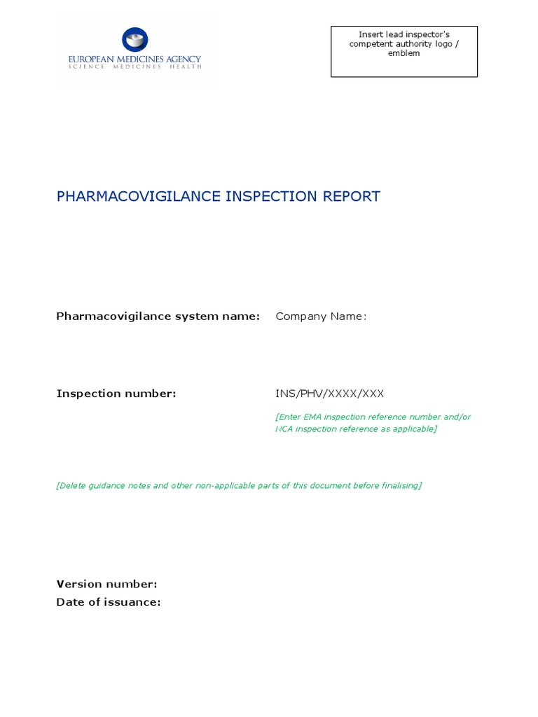 Appendix 1 Pharmacovigilance Inspection Report Template Vet en | PDF ...