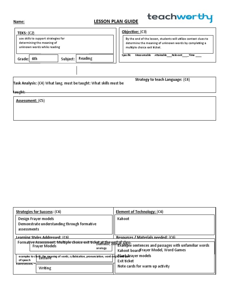 Lesson Plan Guide LPG Word-Jc | Download Free PDF | Lesson Plan | Word