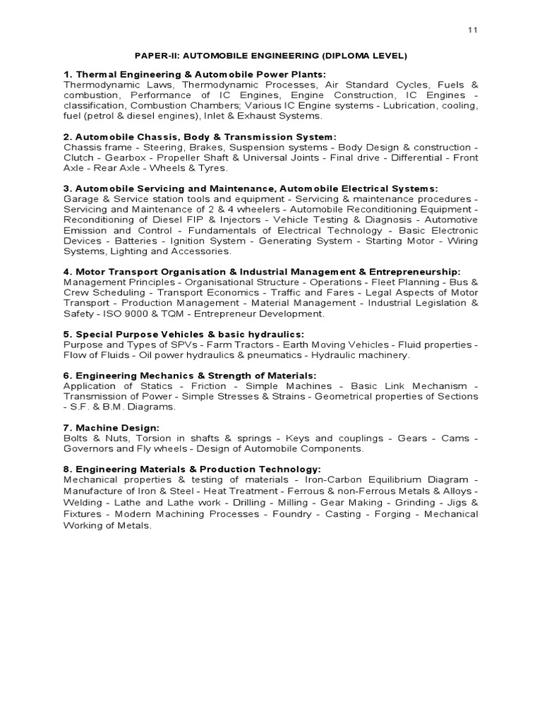 Paper-Ii: Automobile Engineering (Diploma Level) | PDF | Engines ...