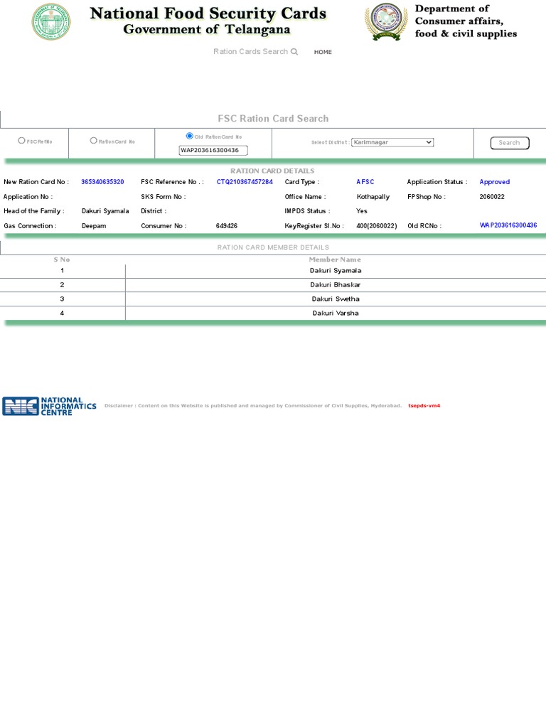 FSC Ration Card Search | PDF
