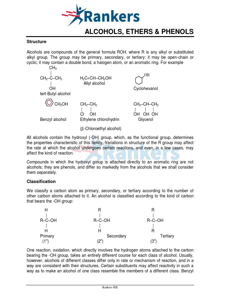 A Comprehensive Overview of Alcohols, Ethers, and Phenols: Structures ...