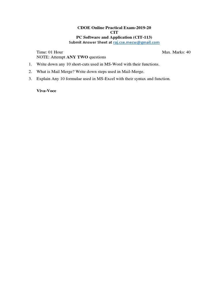 CIT-113 Question Paper | PDF