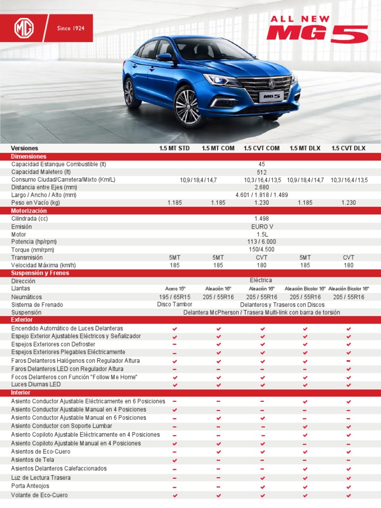 Ficha Tecnica MG5 | PDF | Sistema de freno antibloqueo | Airbag
