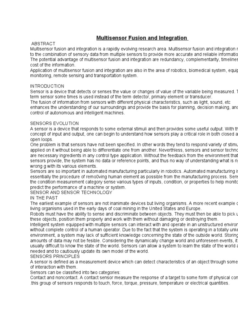 Multi Sensor Fusion and Integration Seminar Report | PDF | Sensor ...