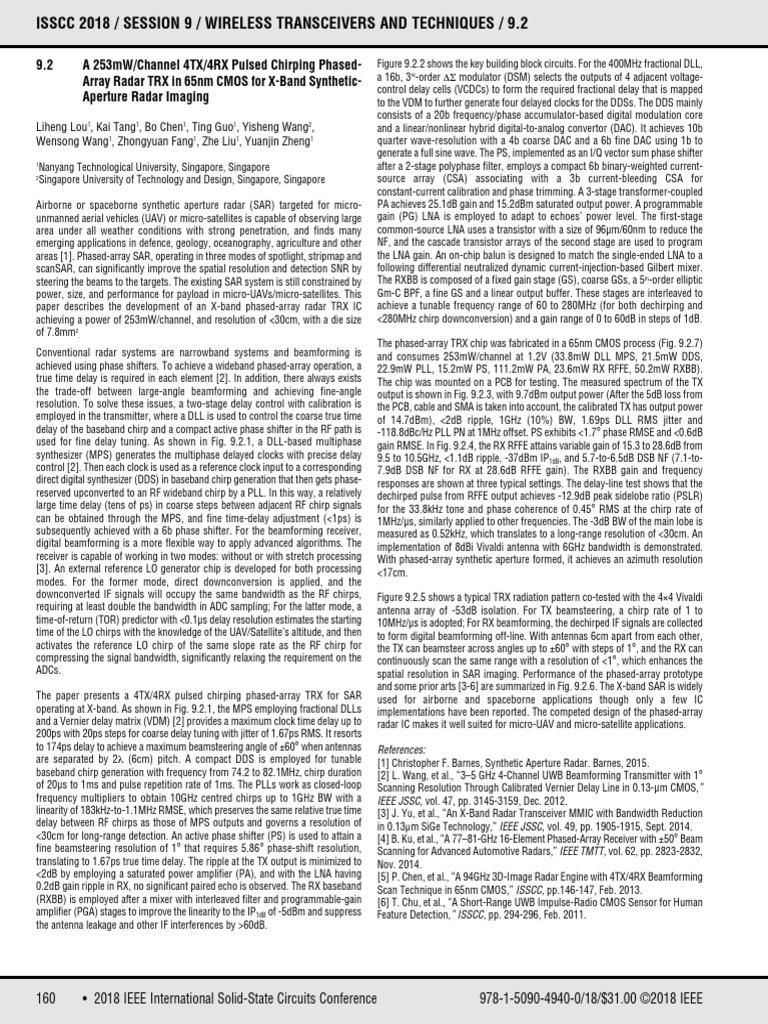 9.2 A 253mW/Channel 4TX/4RX Pulsed Chirping Phased-Array Radar TRX in ...
