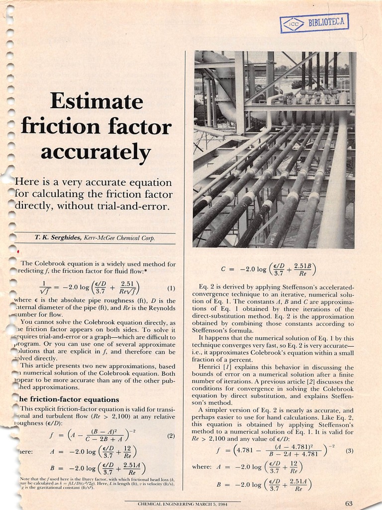 Colebrook Equation Approximations | PDF | Approximation | Numerical ...