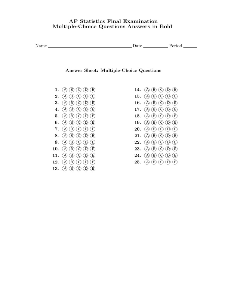 AP Statistics Final Examination Multiple-Choice Questions Answers in ...