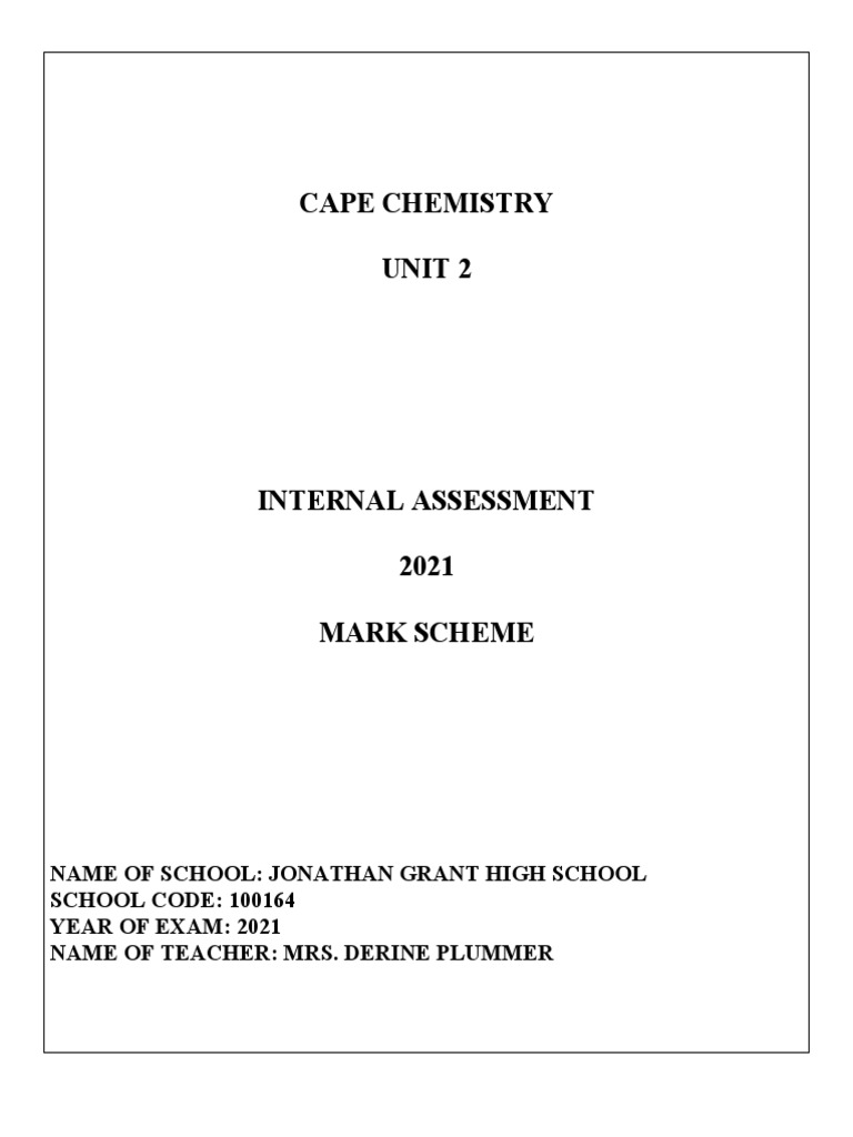 Cape Chemistry Unit 2 - Internal Assessment - Cover Page - List of ...