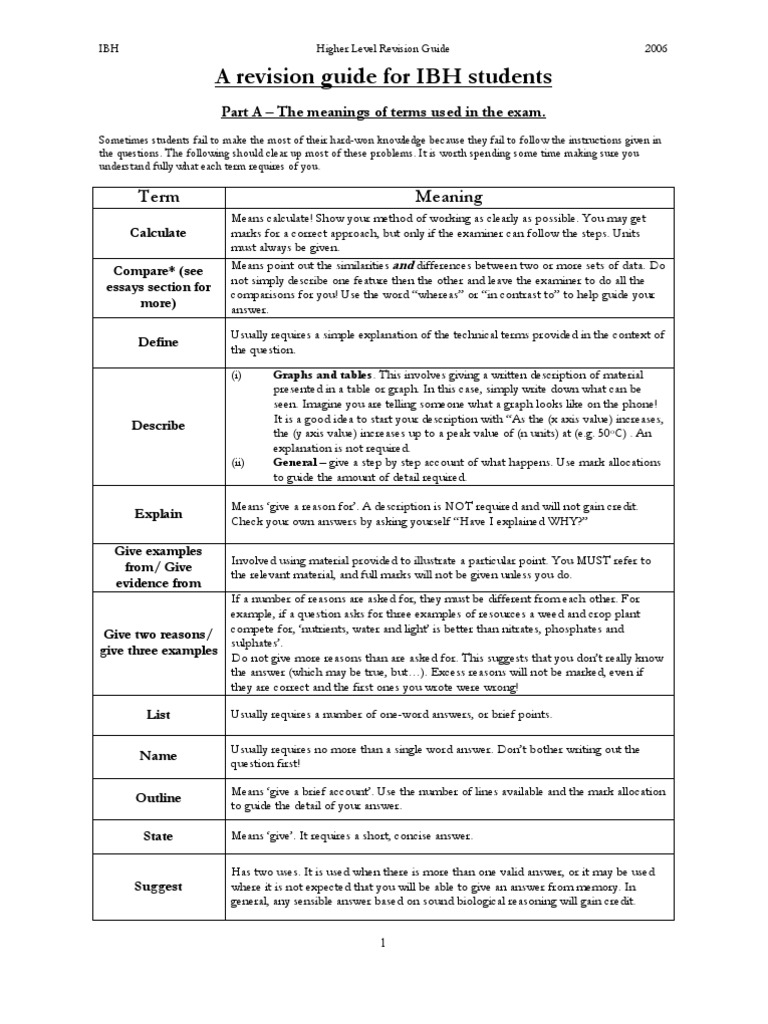 A Revision Guide For IBH Students: Term Meaning | PDF | Cell (Biology ...