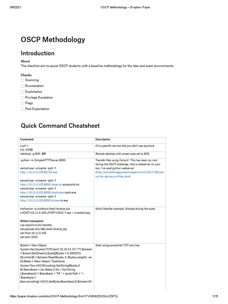 OSCP Methodology Checklist Guide | PDF | Windows Registry | Superuser
