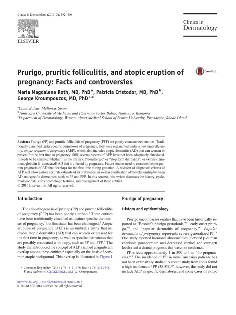 Prurigo, Pruritic Folliculitis, and Atopic Eruption of Pregnancy: Facts ...