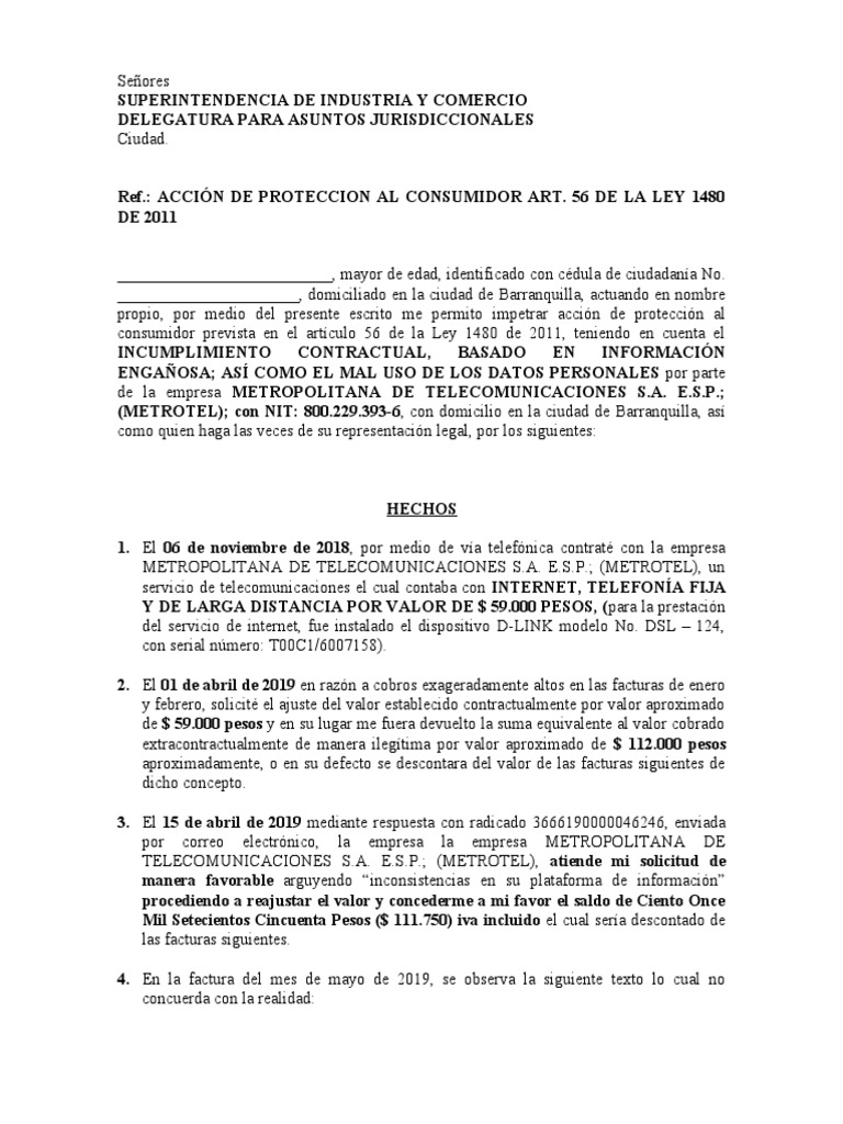 Demanda Ante La Sic | PDF | Telecomunicación | Factura