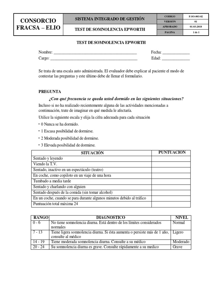 F-SO-003-02 Test de Som. de Epworth. CONSORCIO | PDF | Especialidades ...