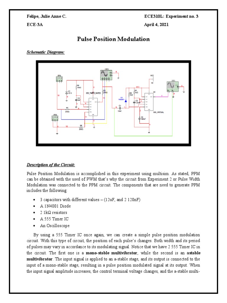 Pulse Position Modulation Experiment: Analysis of a 555 Timer Circuit ...