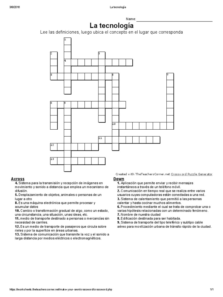 La Tecnología Crucigrama | PDF | Transporte | Tecnología de información ...