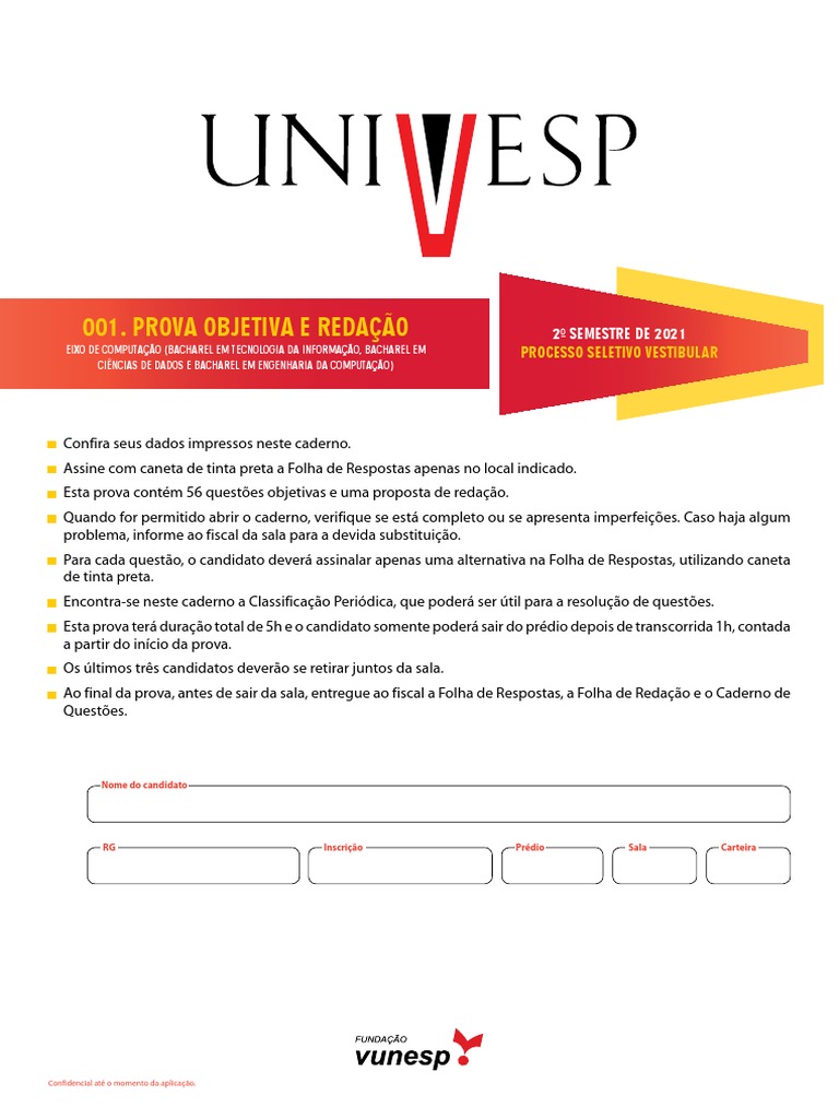 Prova Do Vestibular Univesp 2021 | PDF | Ácido sulfúrico | Brasil