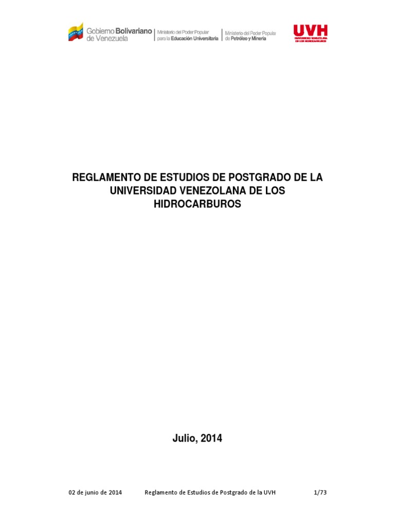 Reglamento de Estudios de Postgrado UVH Aprobado en CU 020714 | PDF | Titulo academico ...