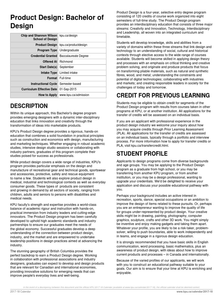 KPU Product Design Degree Overview | PDF | Bachelor's Degree | Design