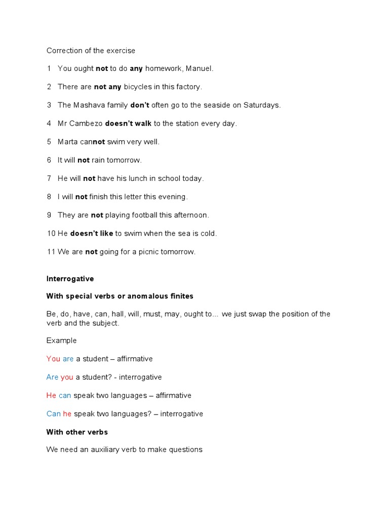 Interrogative With Special Verbs or Anomalous Finites: You You He He | PDF