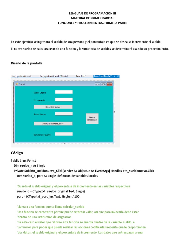 Ejemplo Funciones y Procedimientos | PDF | Parámetro (programación de computadora) | Variable ...