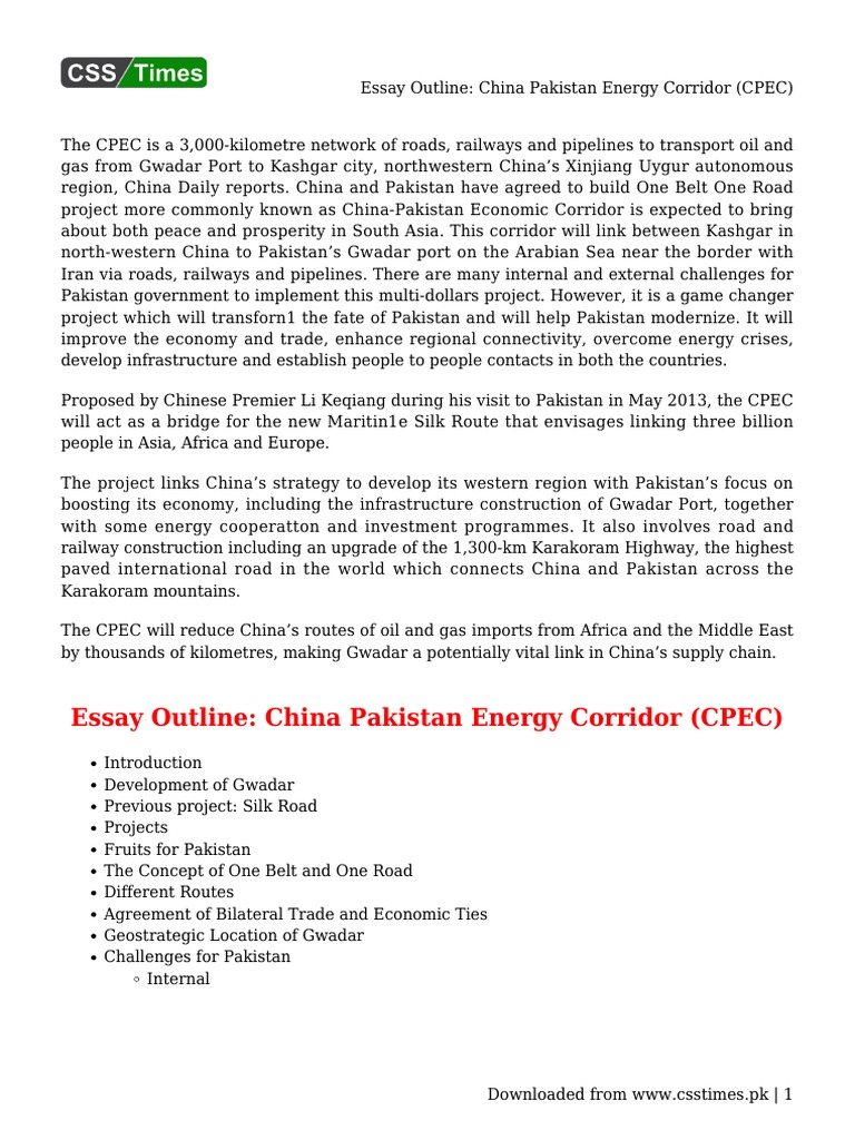 Essay Outline - China Pakistan Energy Corridor (CPEC) | Download Free ...