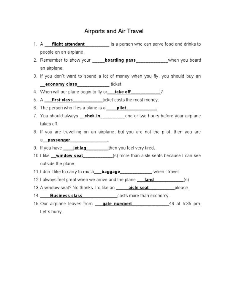 Airports and Air Travel Worksheet | PDF