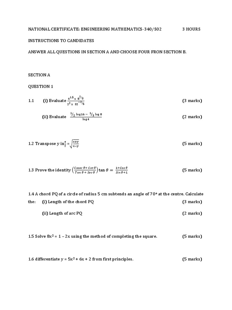 Hexco March 2013 Engineering Maths | PDF | Sphere | Area