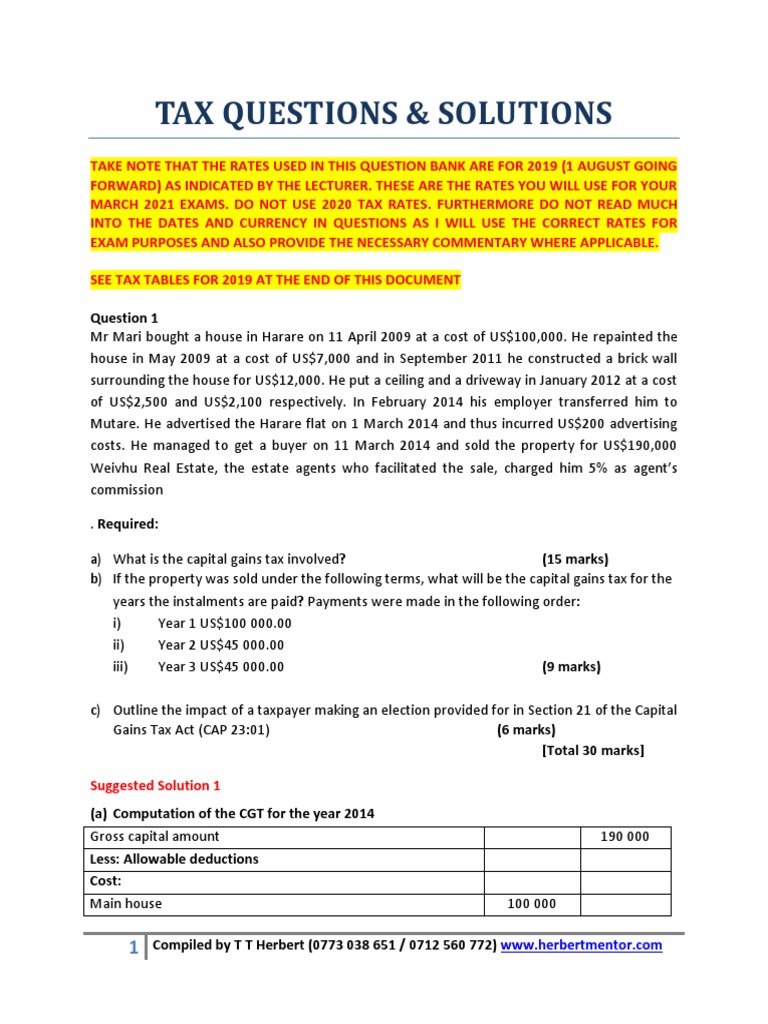 Tax Questions & Solutions | PDF | Expense | Taxes