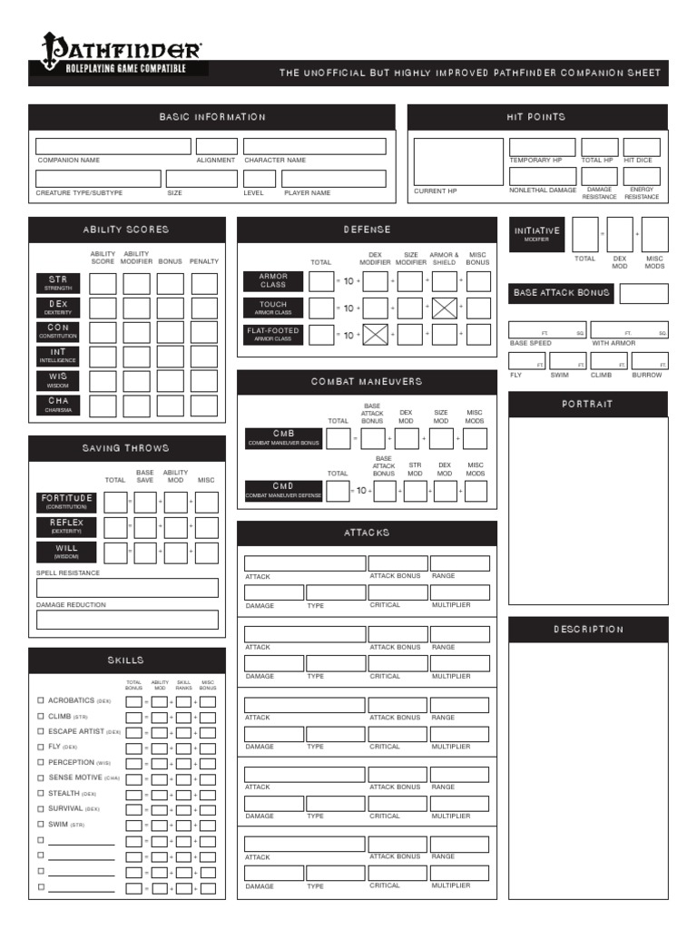 The Unofficial Pathfinder Companion Sheet | PDF | Role Playing ...