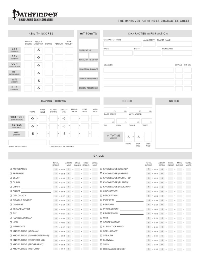 The Improved Pathfinder Character Sheet Redesign | PDF | Role Playing ...