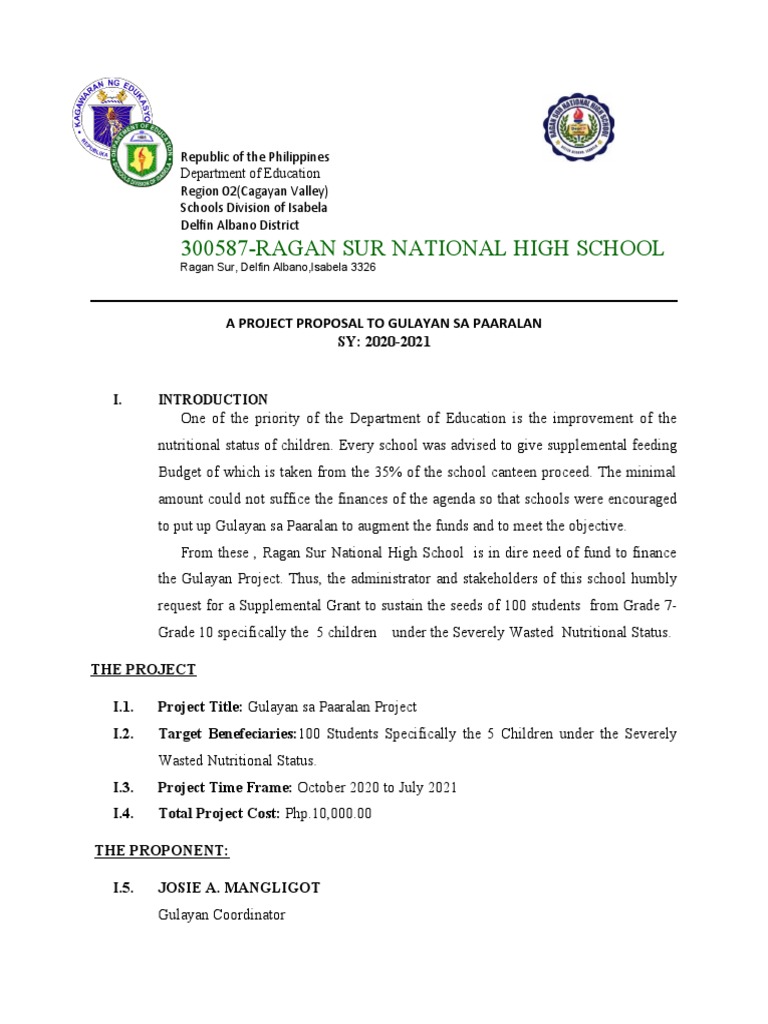 Gulayan-sa-Paaralan (1) Project Proposal | PDF | Vegetables | Malnutrition