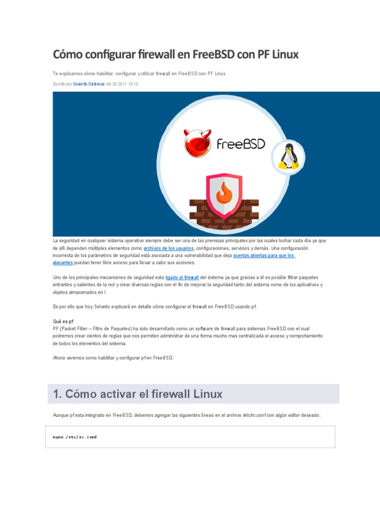 Cómo Configurar Firewall en FreeBSD Con PF Linux | PDF | Cortafuegos ...