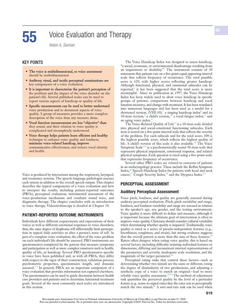 Voice Evaluation and Therapy: Key Points | PDF | Human Voice | Larynx